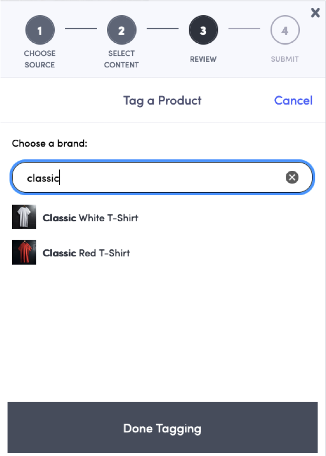 Shopper-submitted Product Tags for Content Received through Direct Uploader