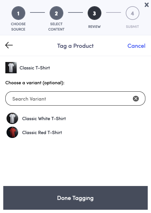 Shopper-submitted Product Tags for Content Received through Direct Uploader