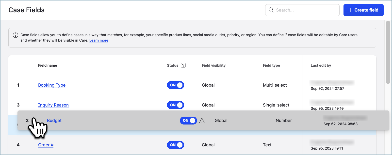 Create Case Fields in Care
