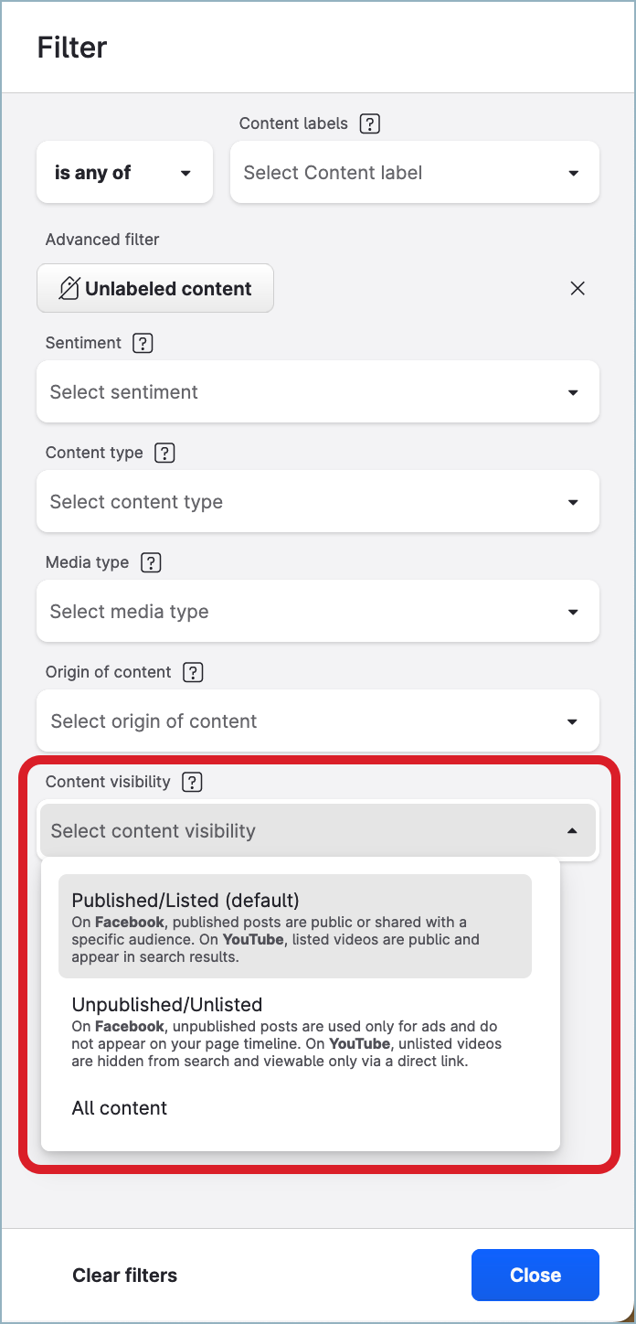 Published vs Unpublished, Listed vs Unlisted Content