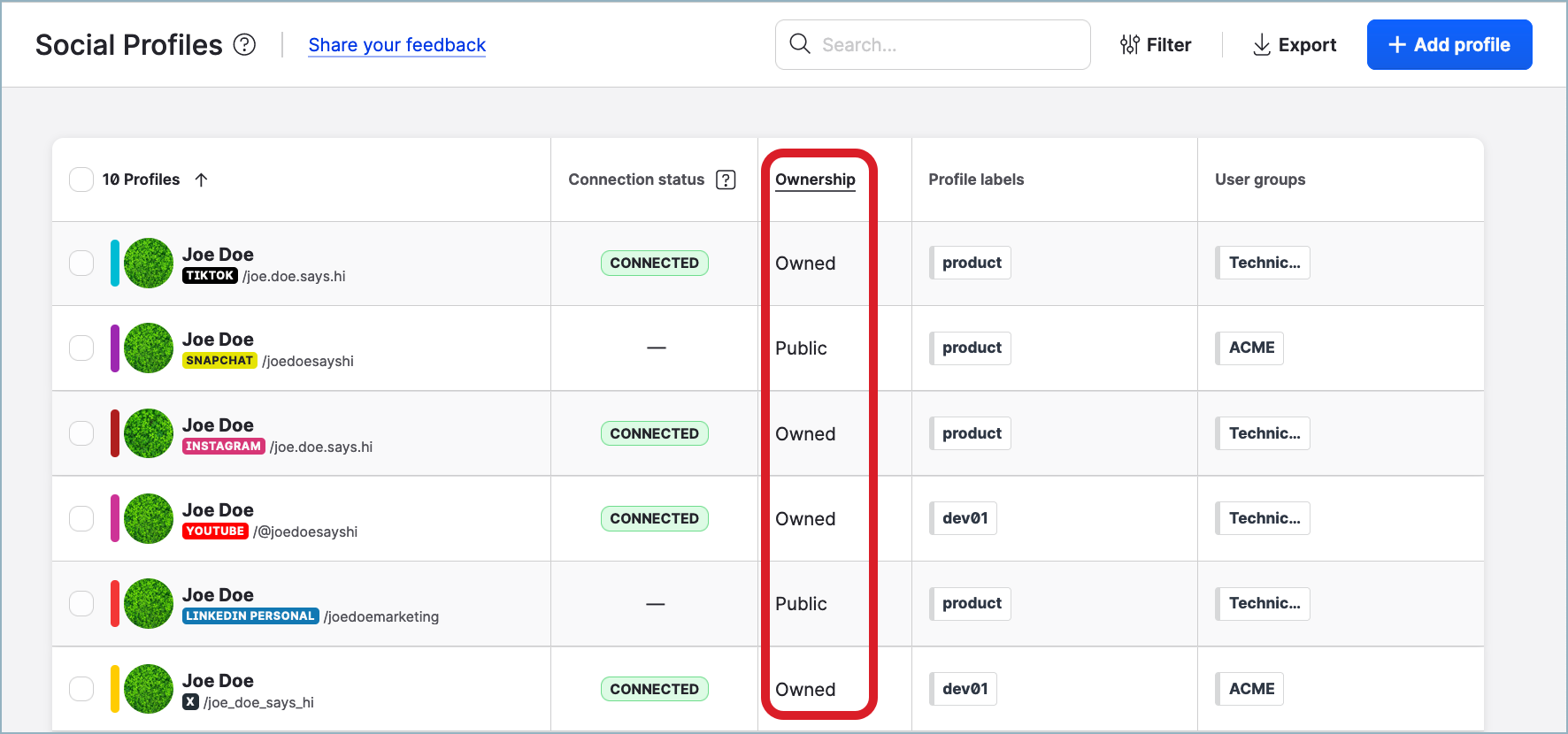 Add a Profile as Owned (Private) or Public