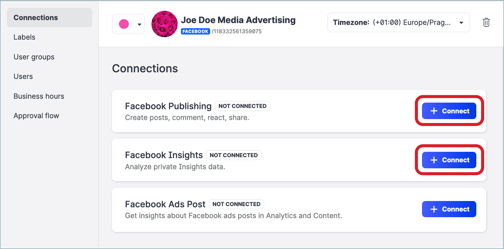Connect Facebook Insights and Publishing Permissions